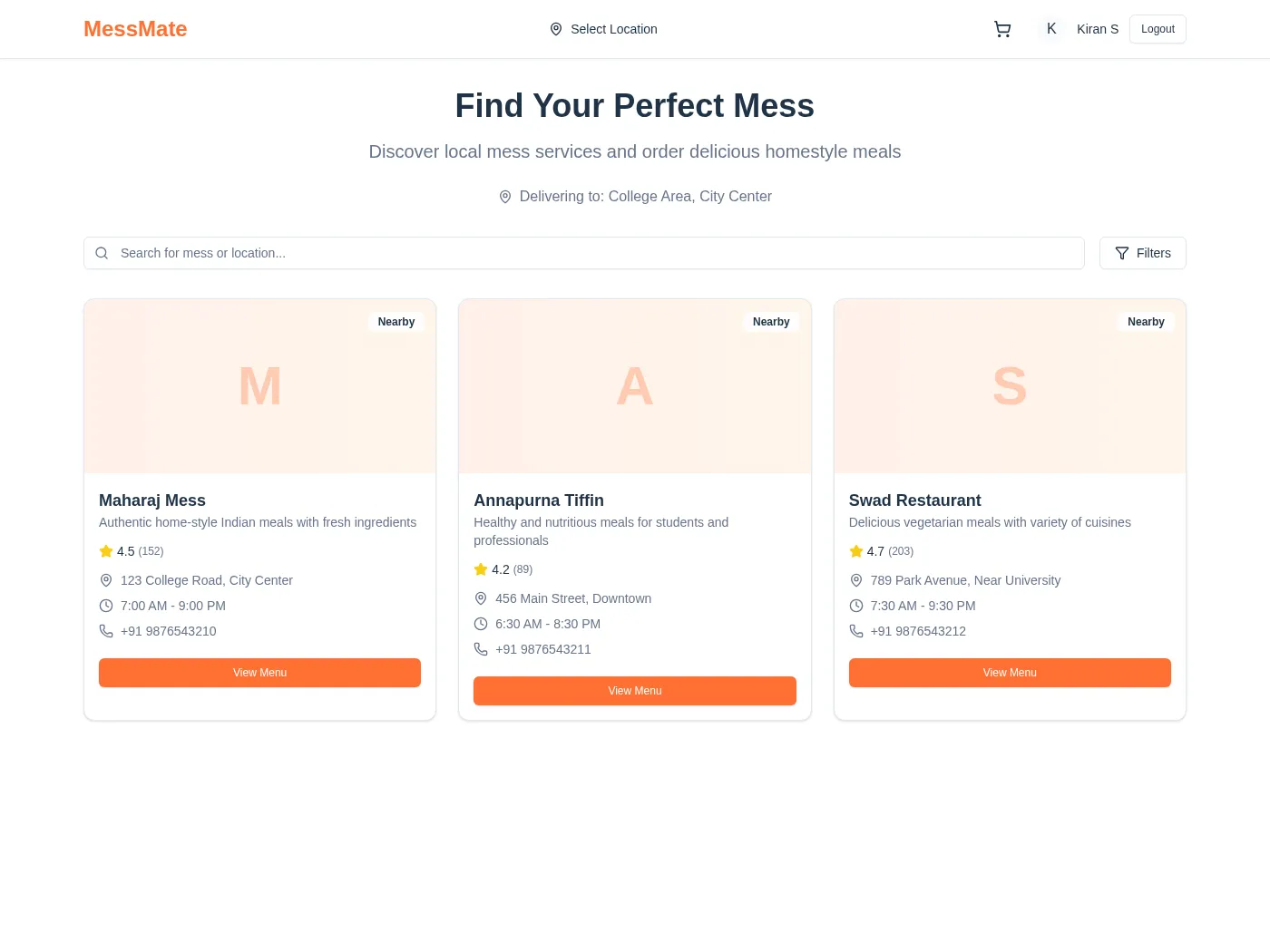 Hyperlocal Food Mess Ordering Platform for Tier-2 Cities