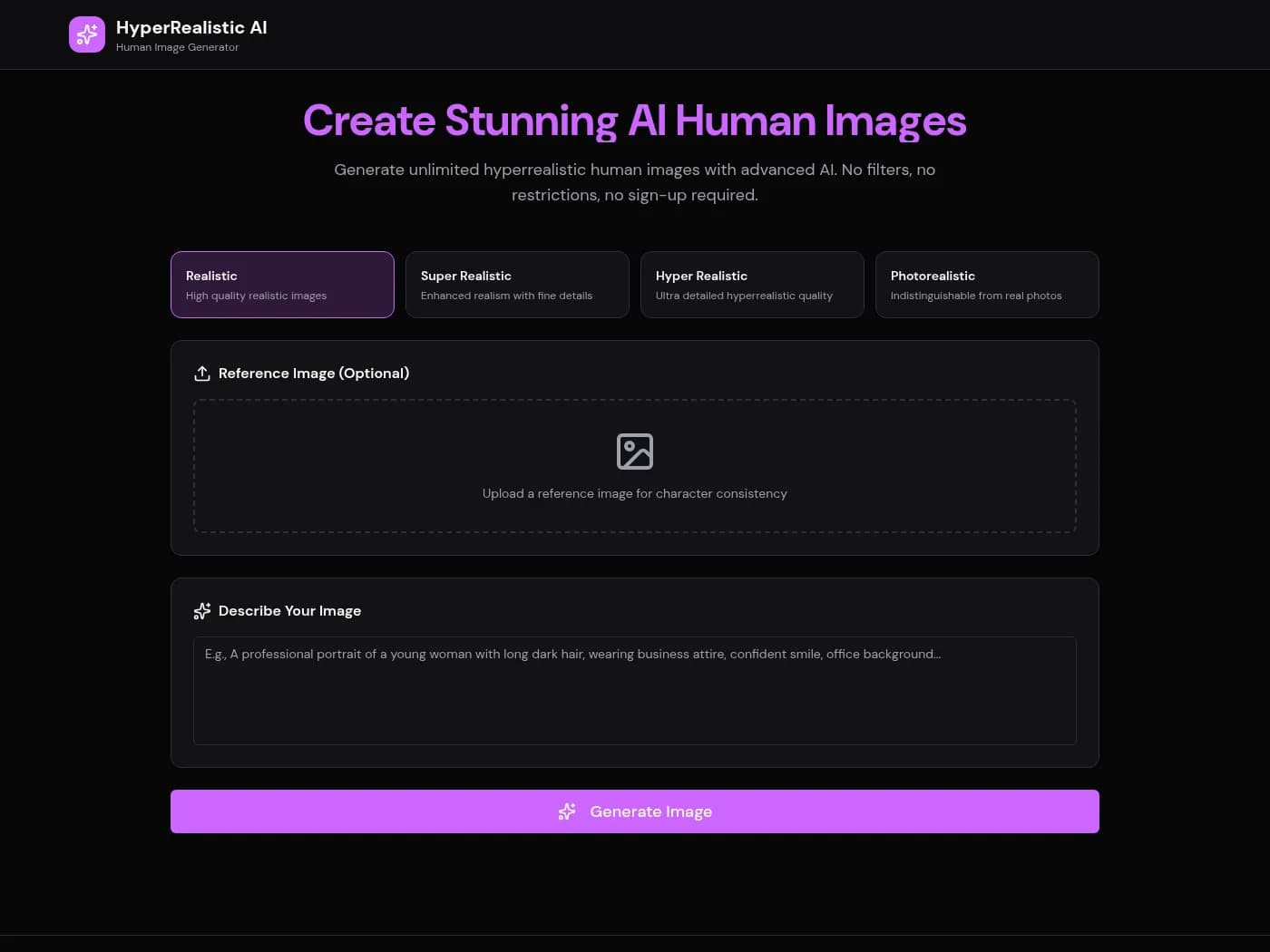 HyperRealistic AI Human Image Generator