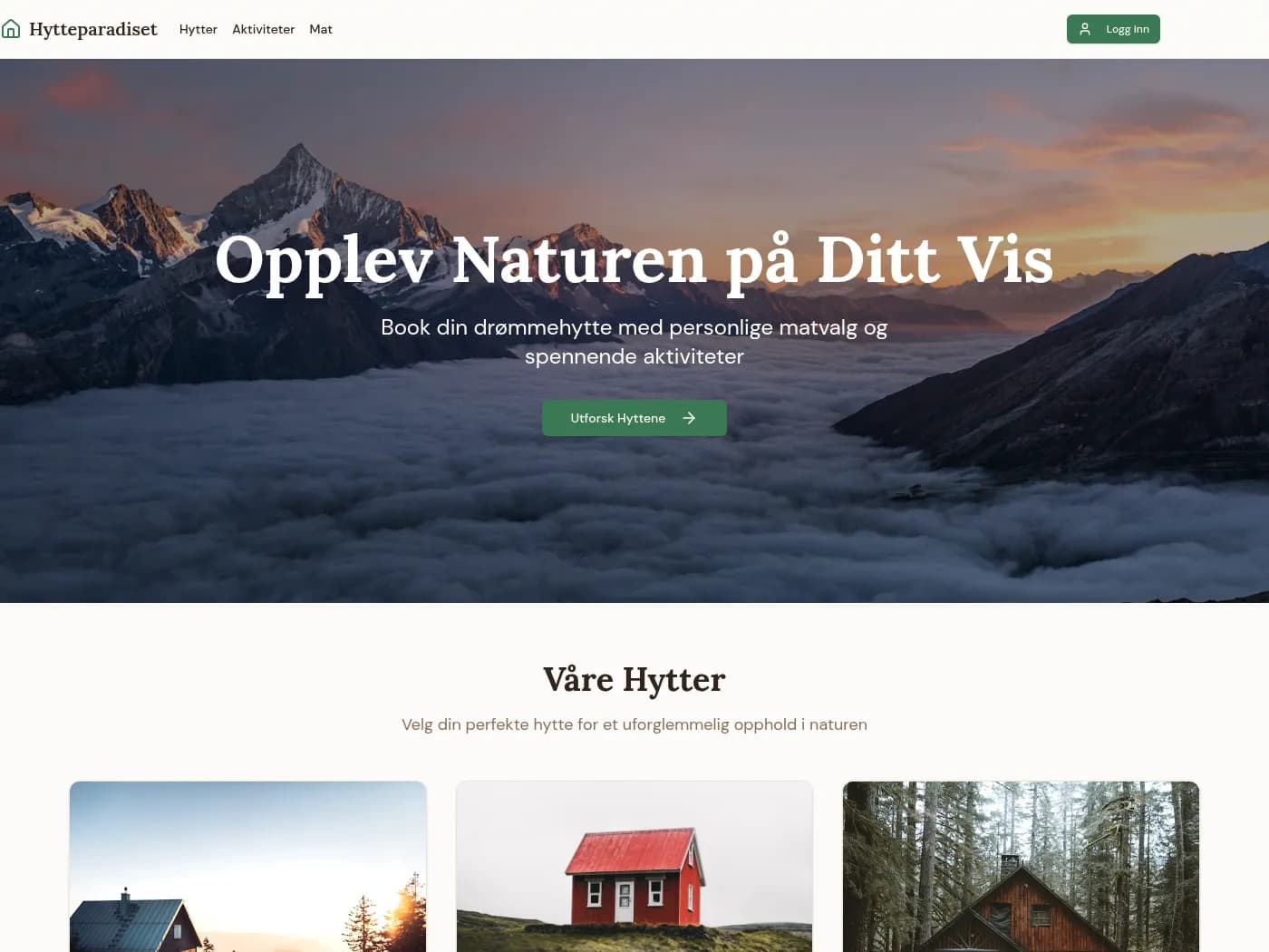 Hyttebooking Med Mat- og Aktivitetsvalg