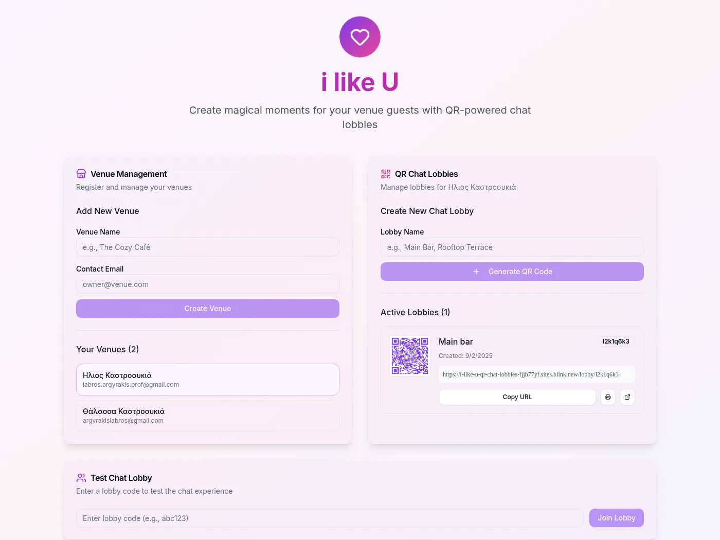 i like U - Venue-based QR Chat Lobbies for Social Engagement