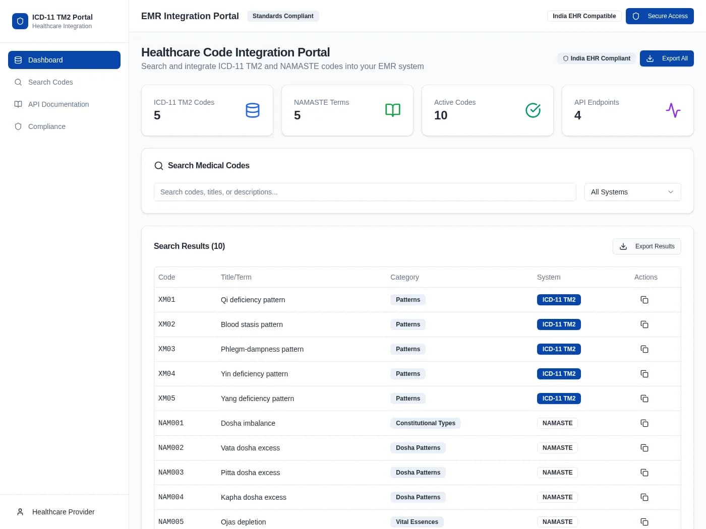 ICD-11 TM2 & NAMASTE Code Integration Portal for Indian EMRs