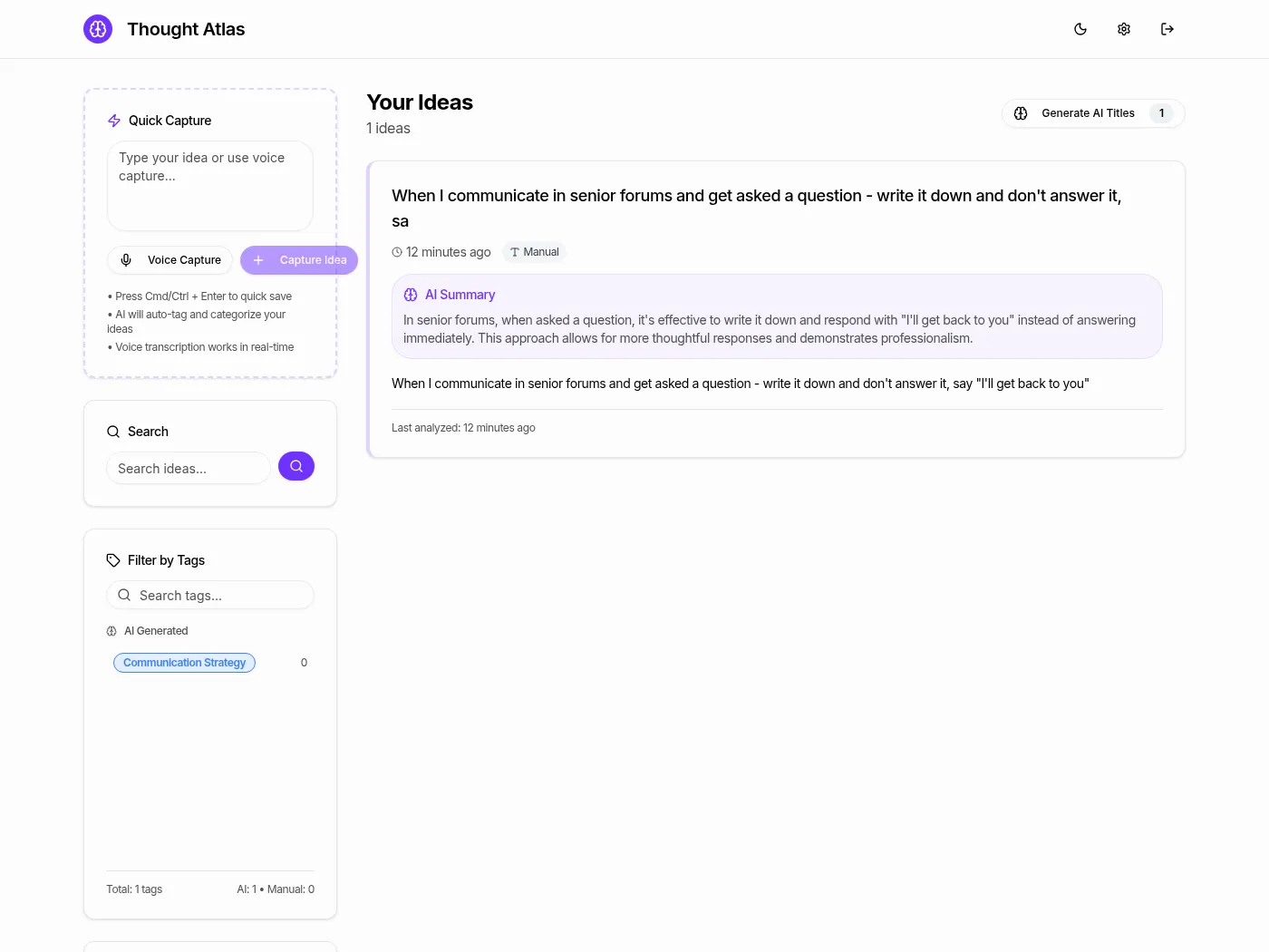 Thought Atlas: AI-Powered Personal Idea Hub