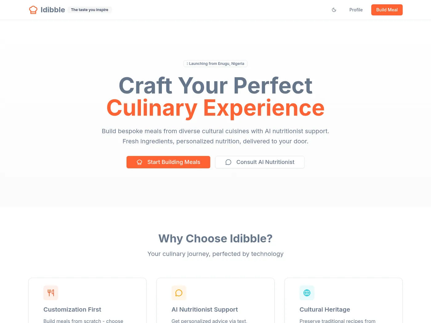 Idibble – Customizable Culinary Experience Platform with AI Nutritionist Support