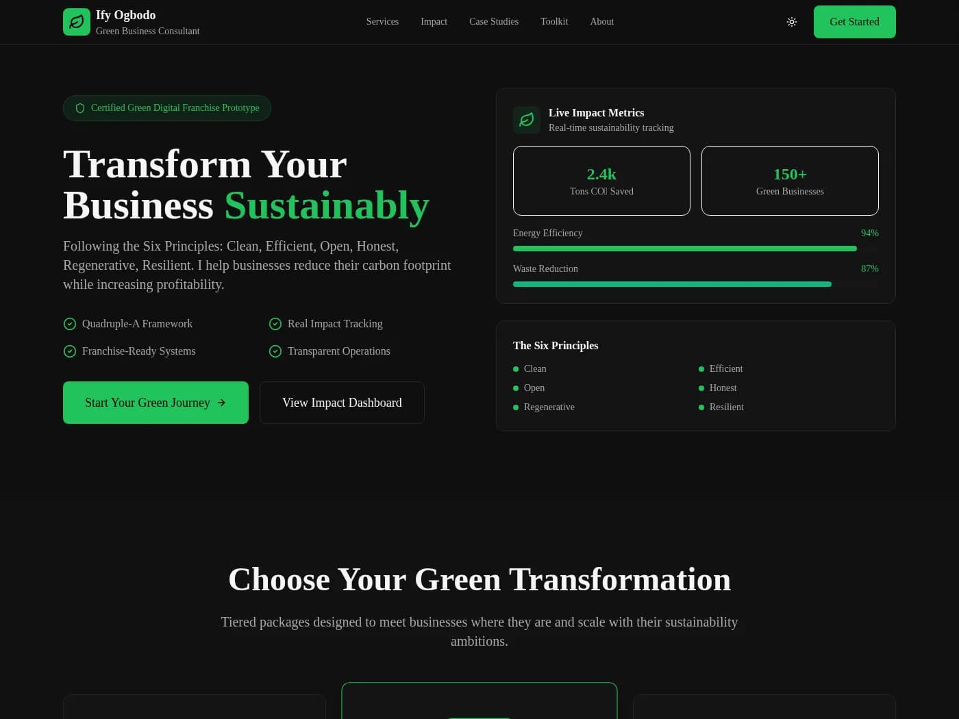 Ify Ogbodo Green Business Consultant Flagship Website & Sustainable Franchise Prototype