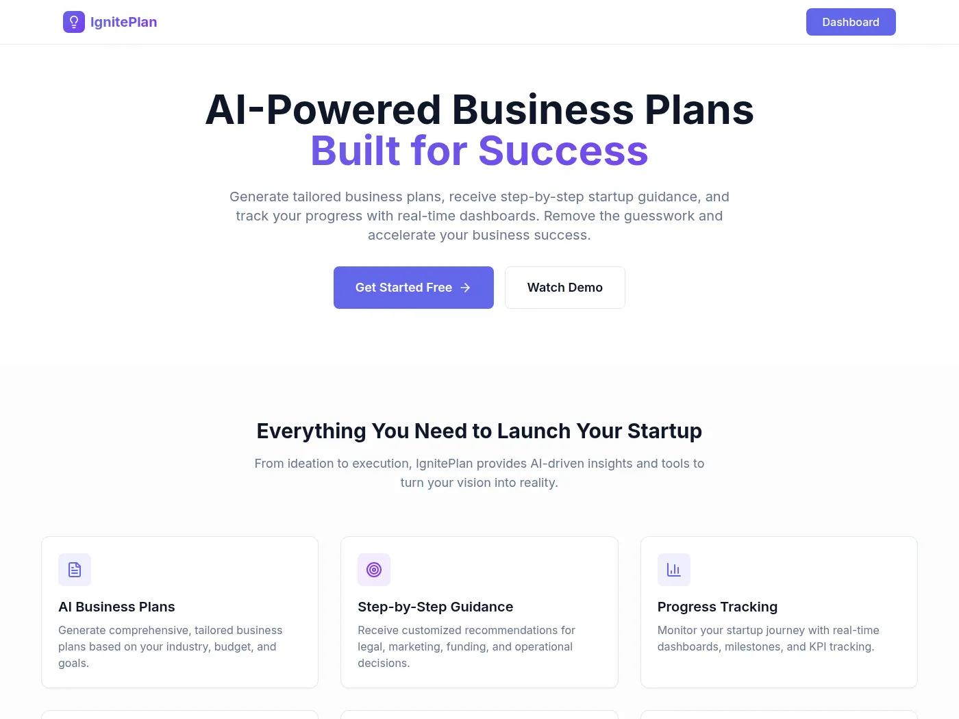IgnitePlan: AI-Powered Business Plan & Startup Guidance SaaS
