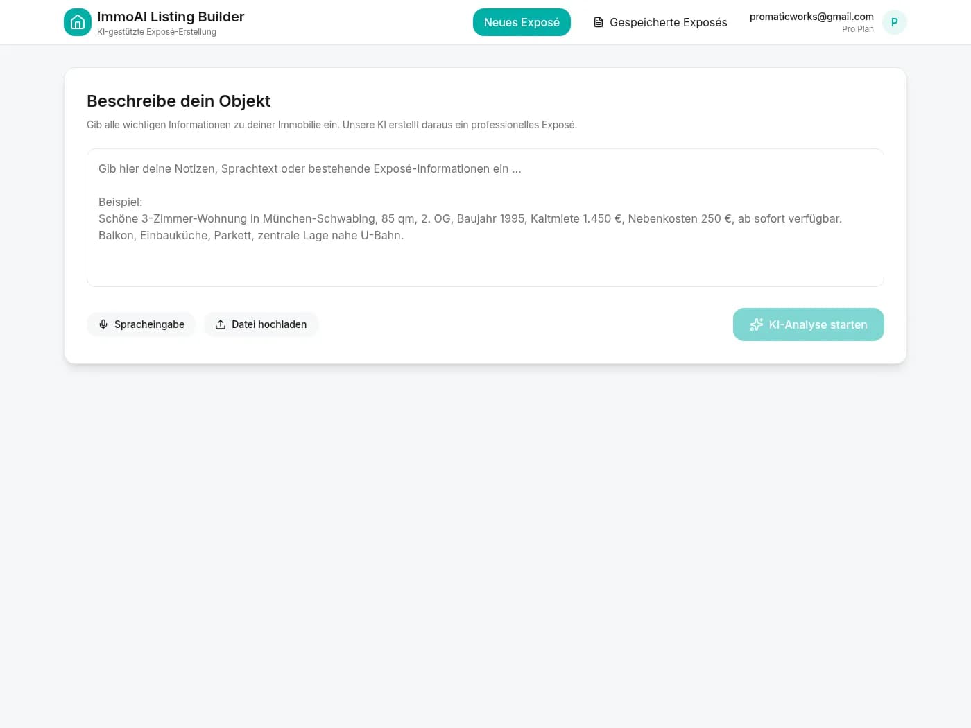 ImmoAI Listing Builder – AI-Powered Real Estate Exposé Creator for Germany
