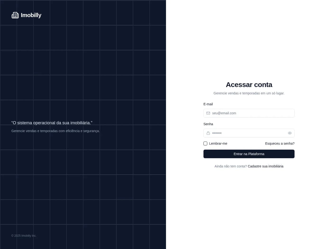 Imobilly Real Estate SaaS Login Screen