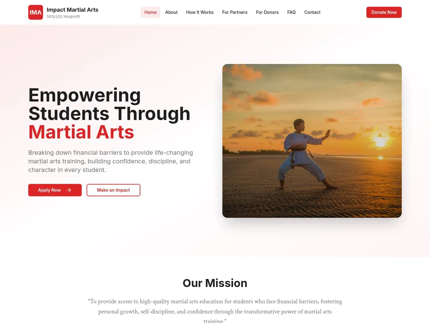 Impact Martial Arts Nonprofit Web Portal