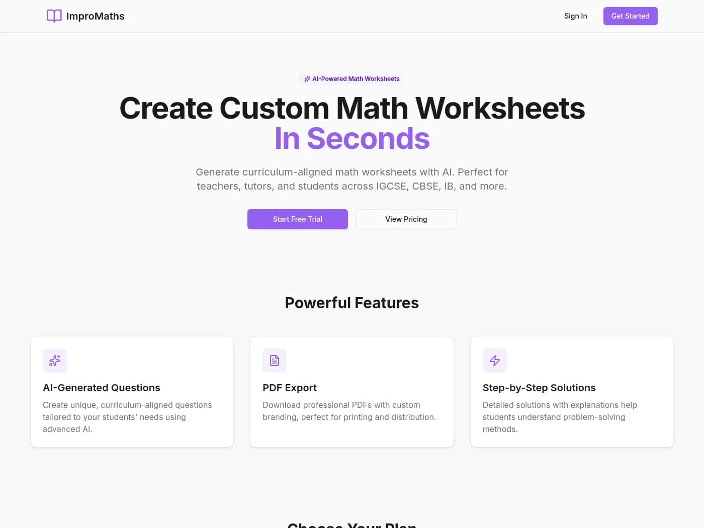 ImproMaths Worksheet Generator: AI-Driven Math Worksheet Platform with Subscriptions