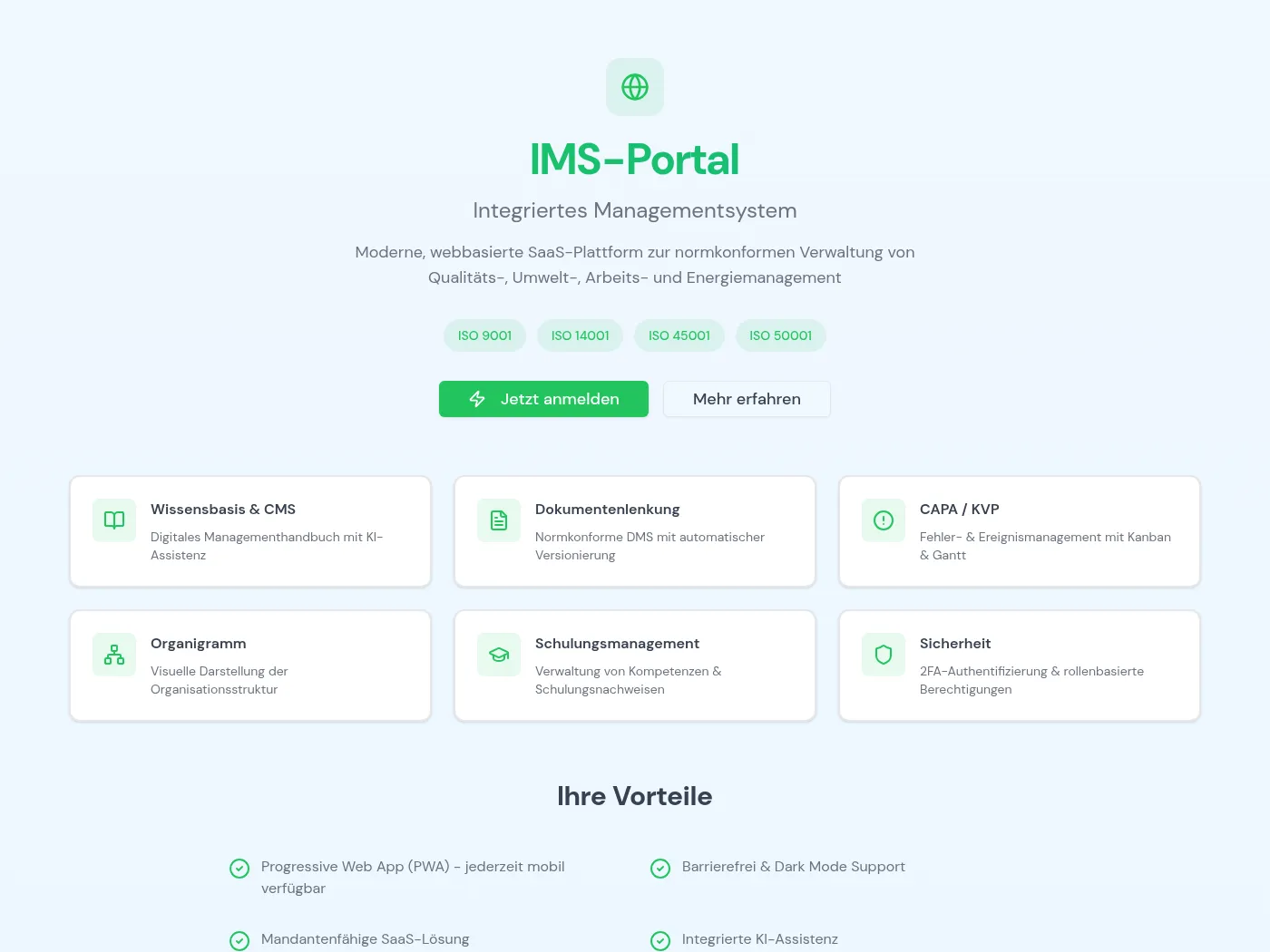 Webbasiertes Integriertes Managementsystem (IMS-Portal) für ISO-Normen mit KI-Assistenz und SaaS-Lizenzierung