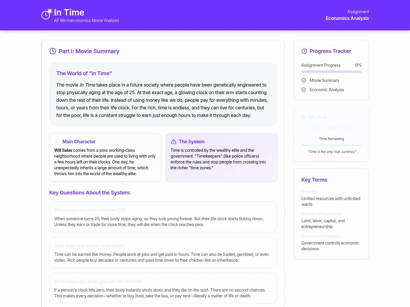 In Time: AP Microeconomics Movie Analysis Assignment