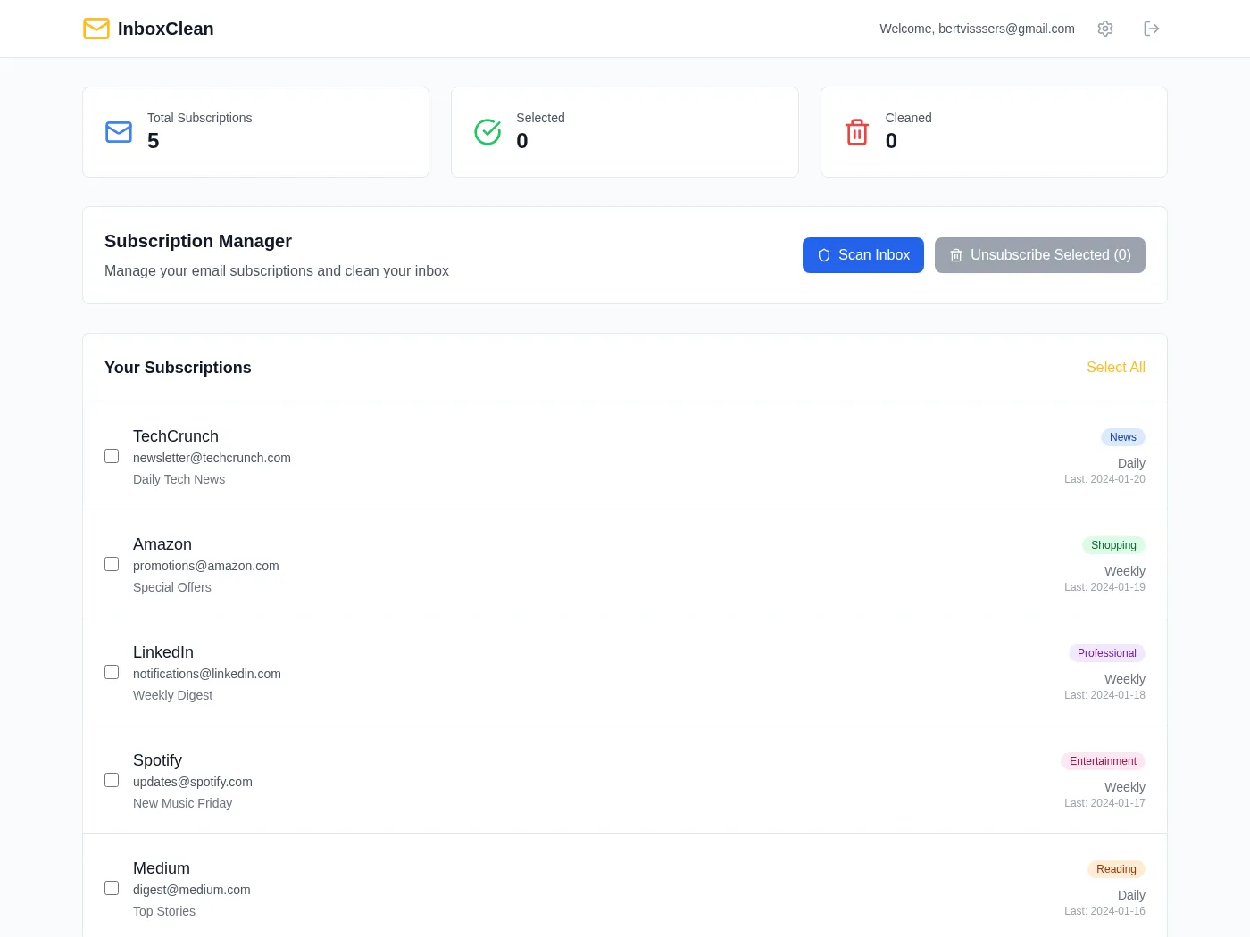 Inbox Subscription Manager SaaS