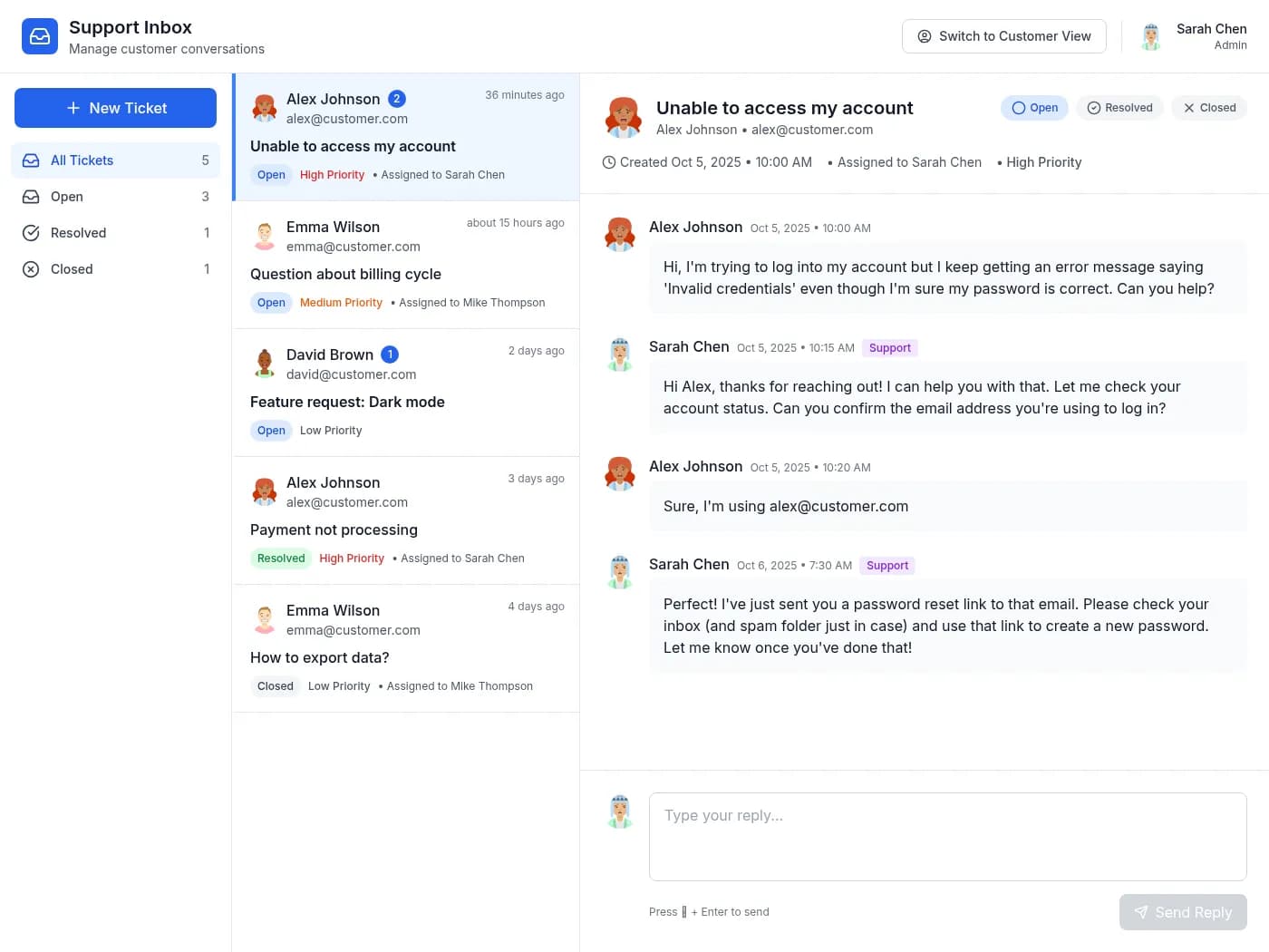 Inbox Support Ticket System for Startups