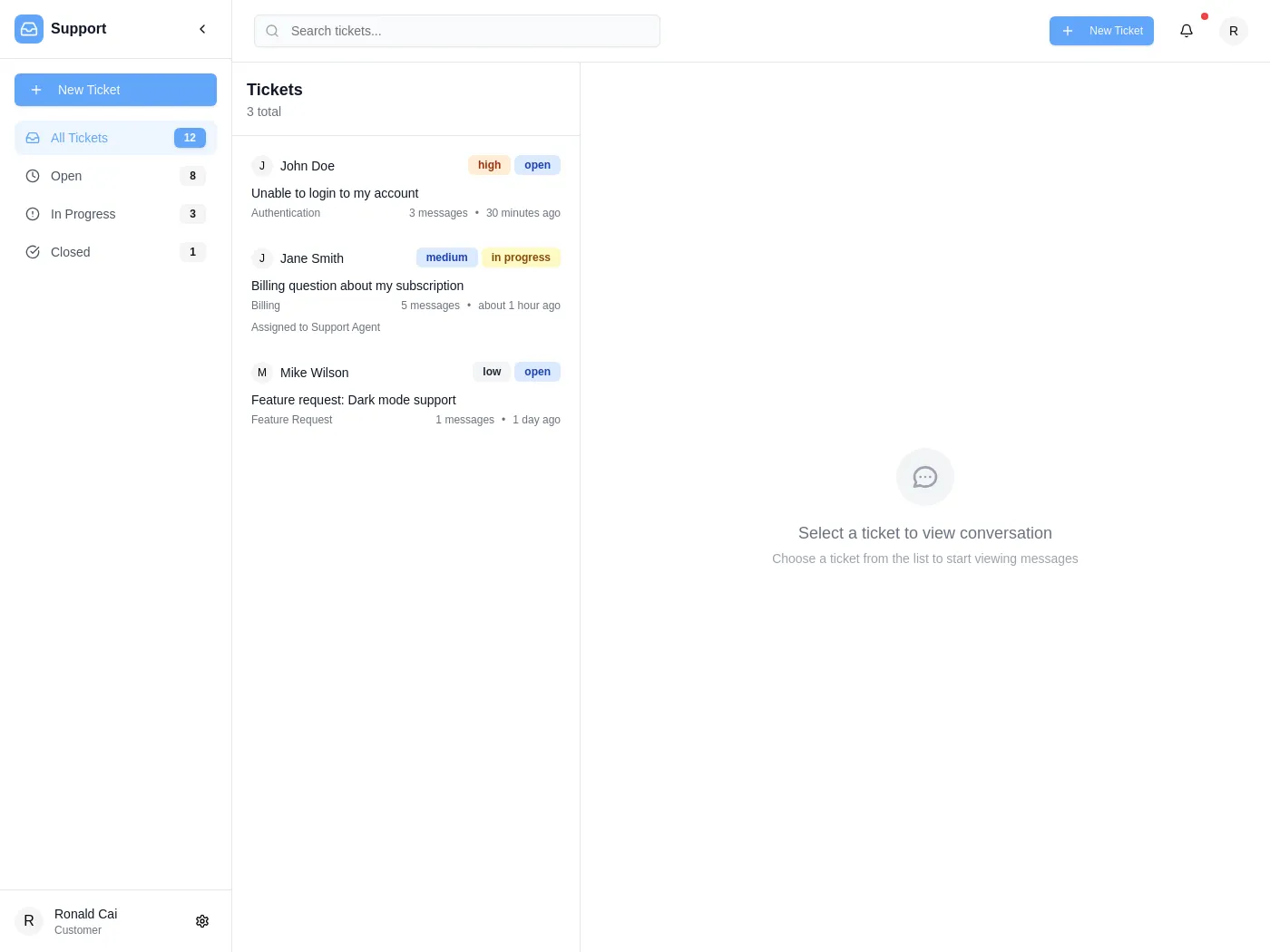 Inbox-Style Support Ticket System