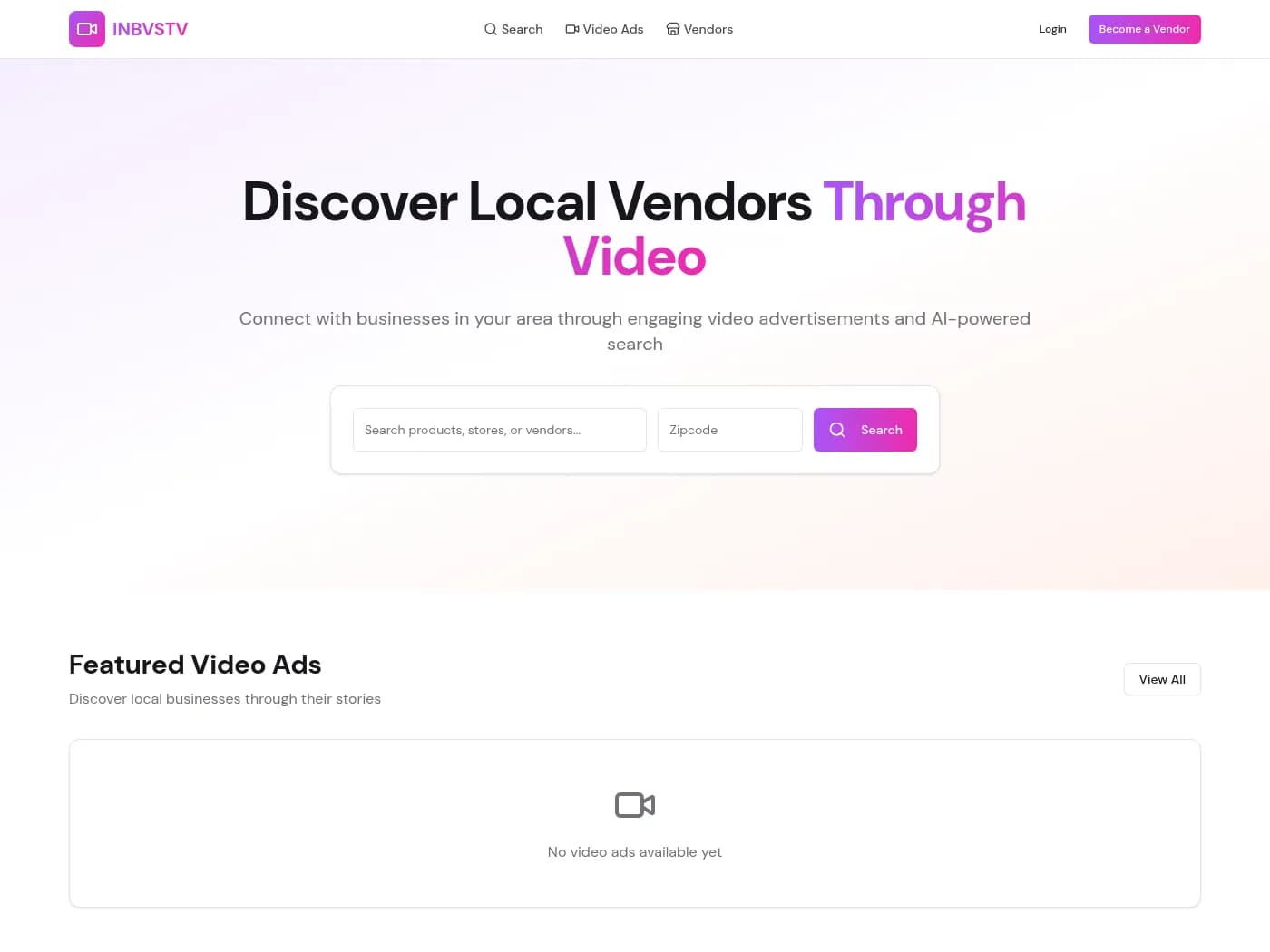 INBVSTV-Style Vendor Marketplace and Video Ad Platform