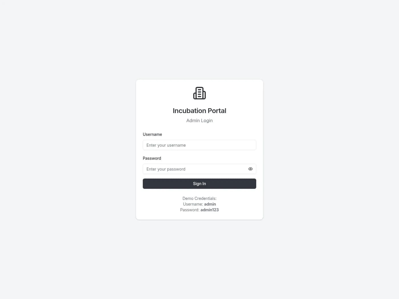 Incubation Management Admin Portal
