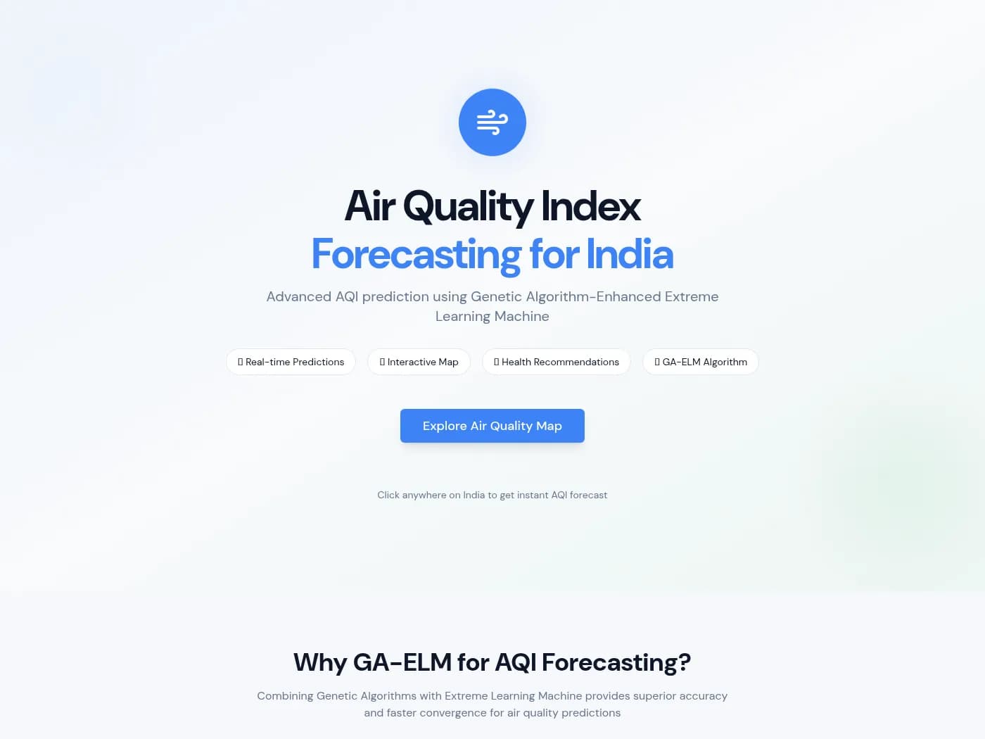 Air Quality Forecasting Map for India using Genetic Algorithm-Enhanced Extreme Learning Machine