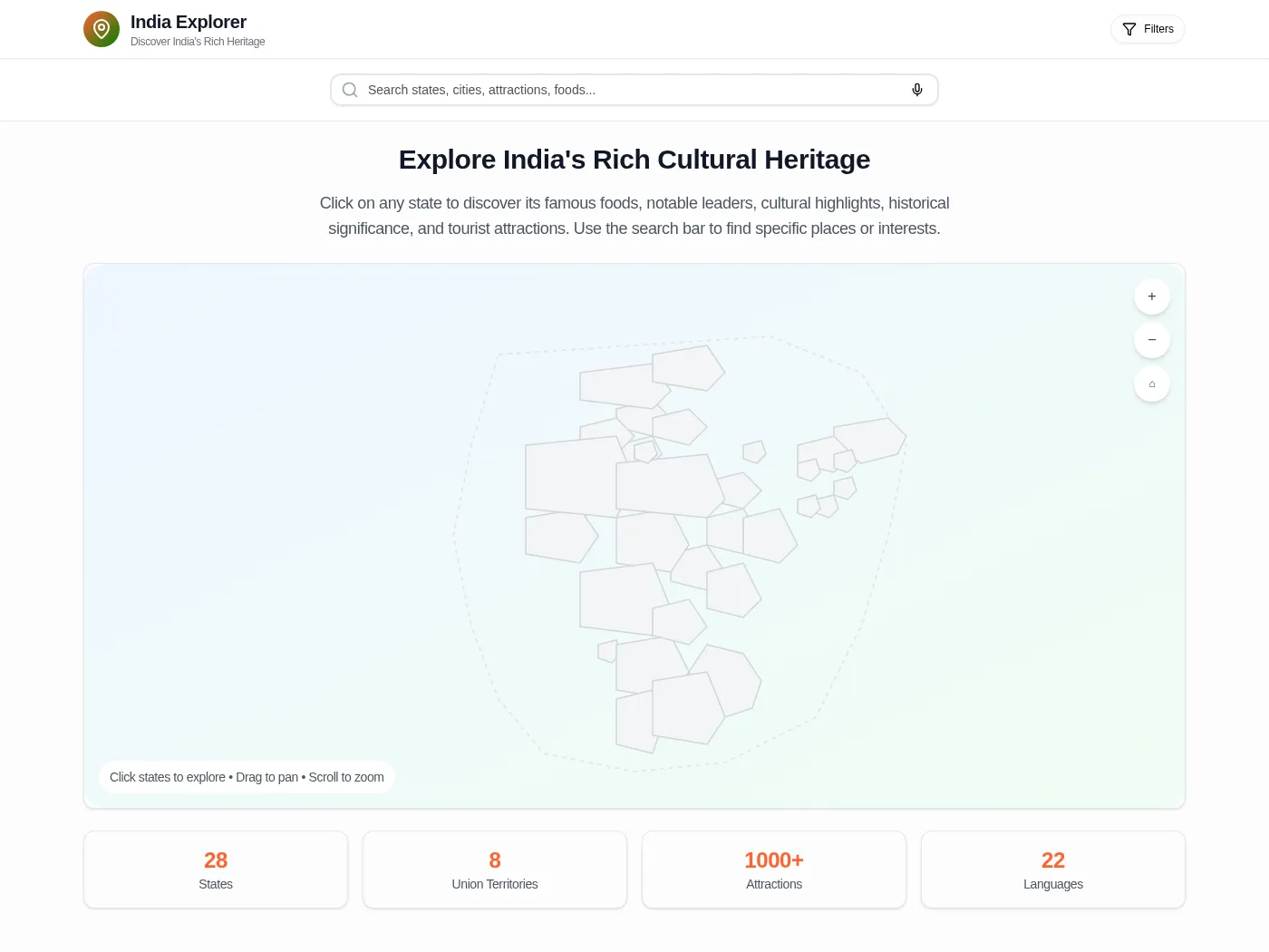 India Explorer: Interactive Map & Cultural Discovery Web App