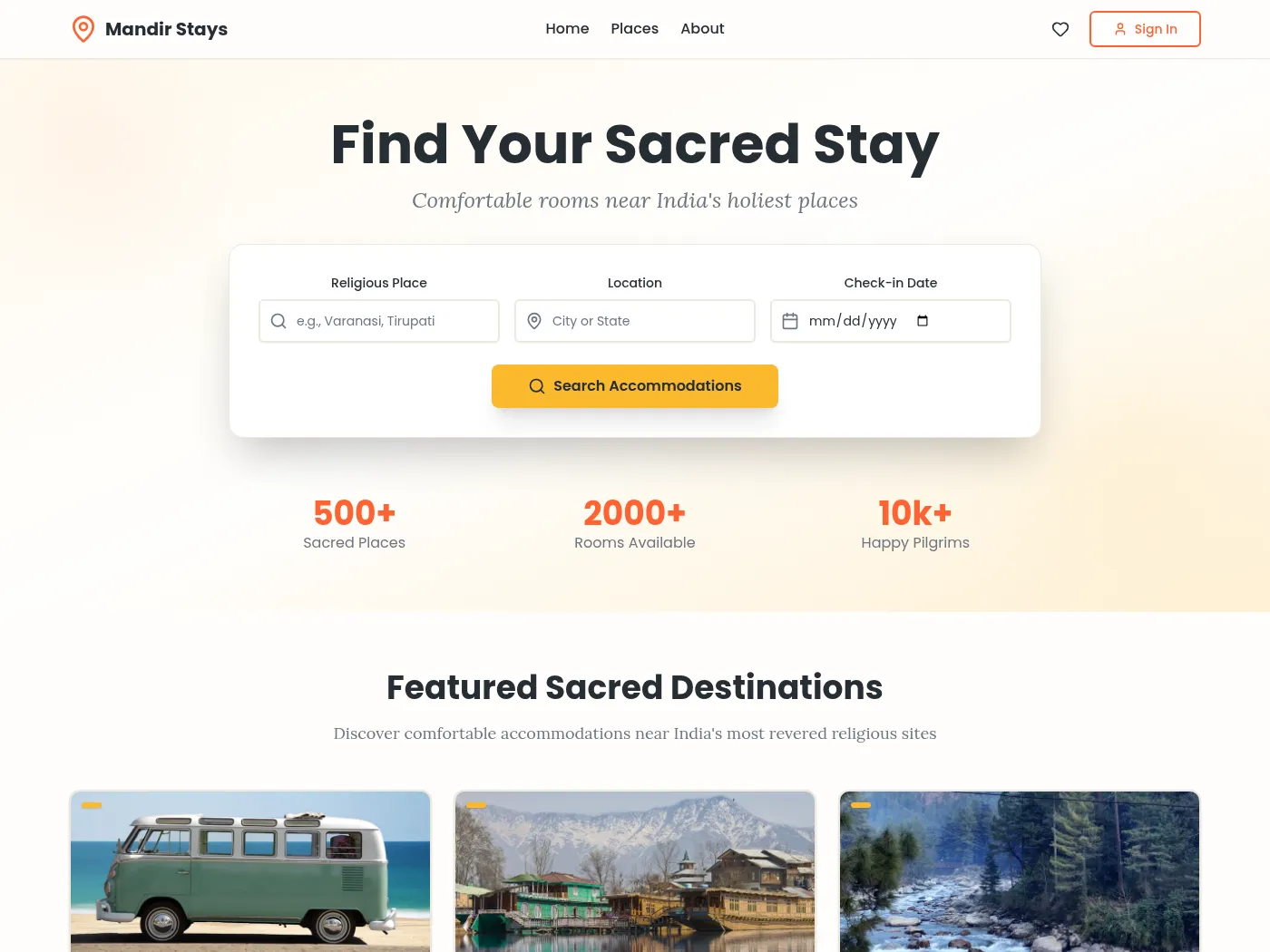 Religious Place Room Booking Platform for India