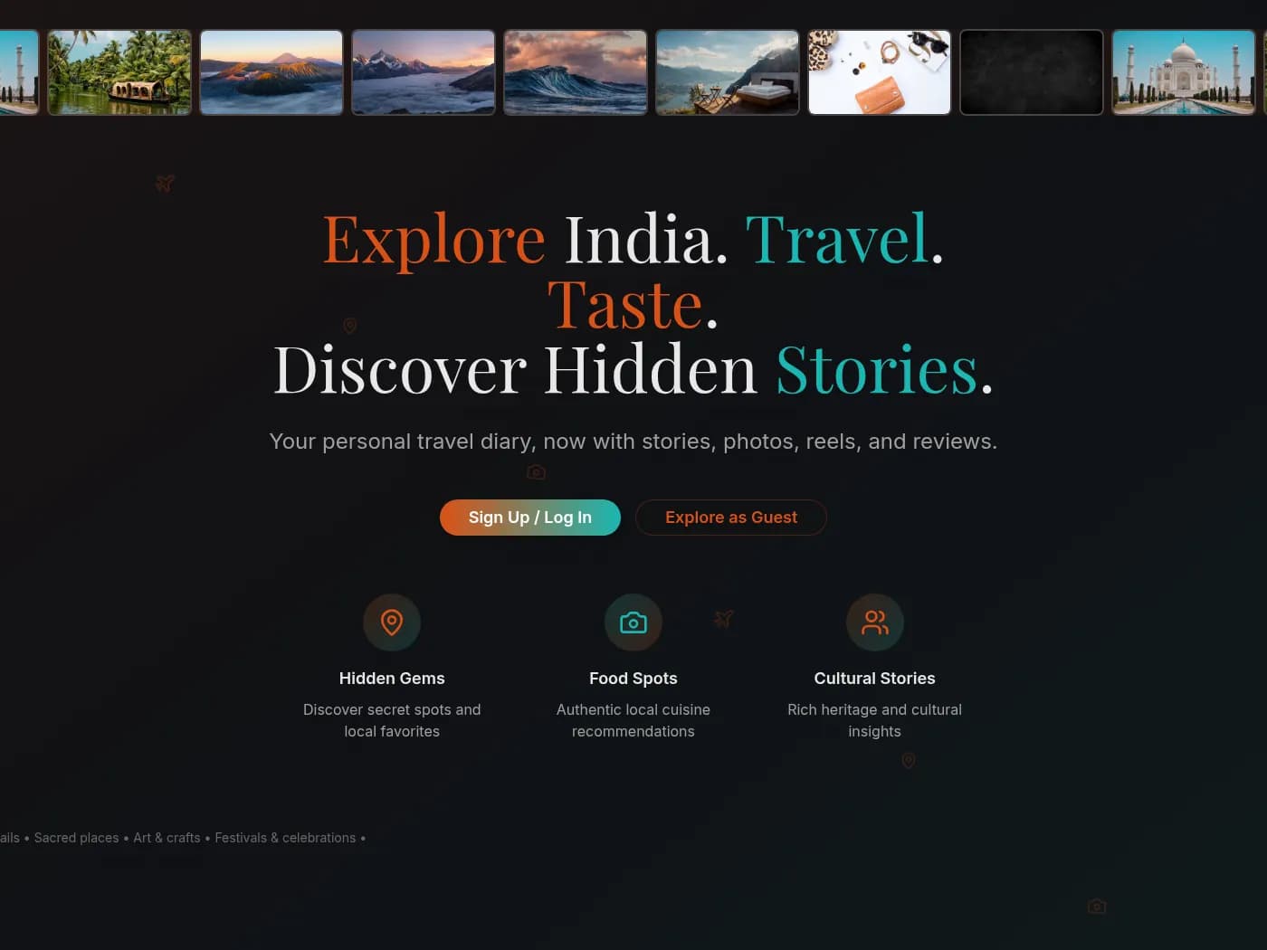 Incredible India: Aesthetic Travel Diary & Social Gamification Web App