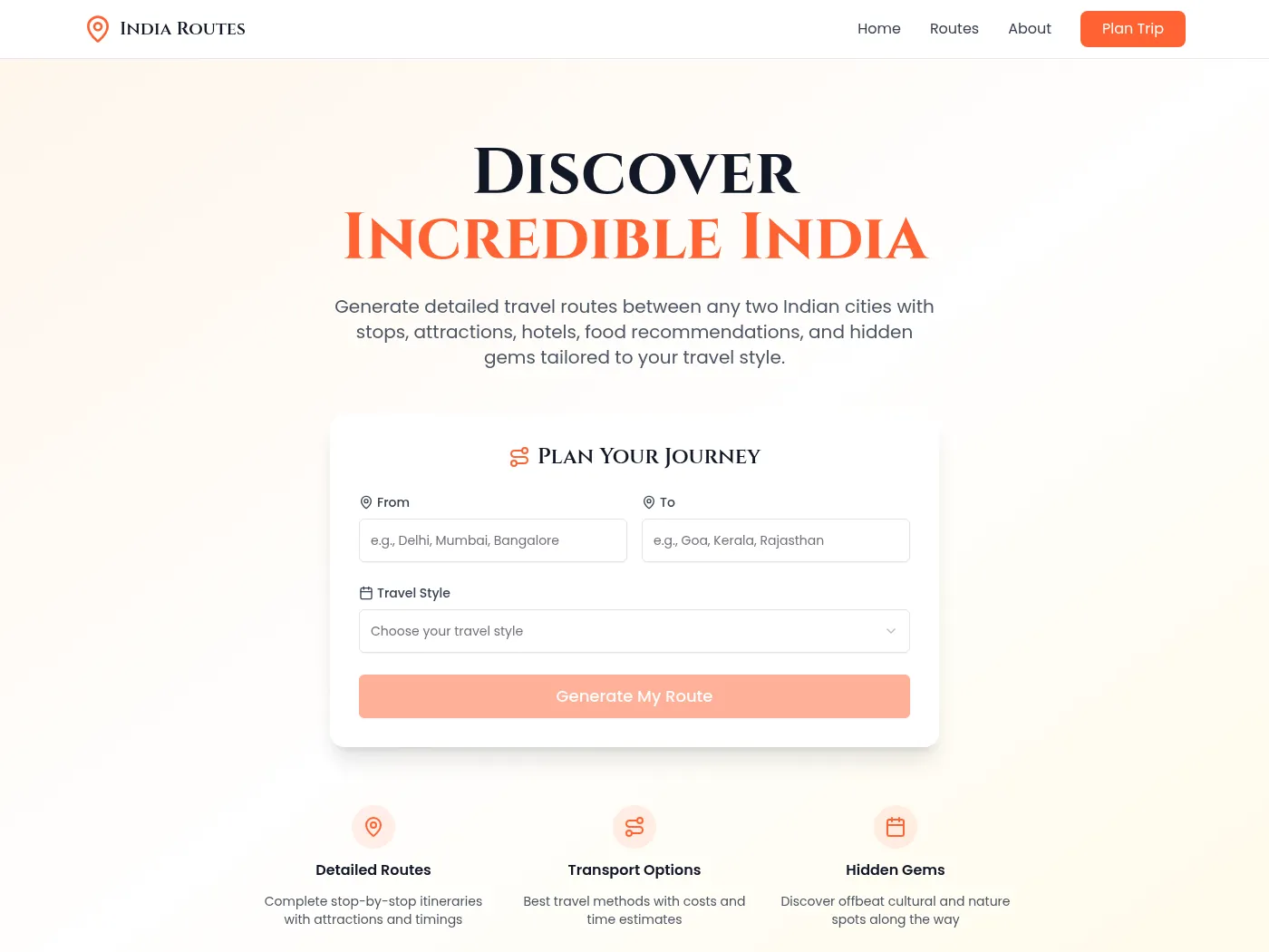 India Travel Route Generator & Responsive Web App