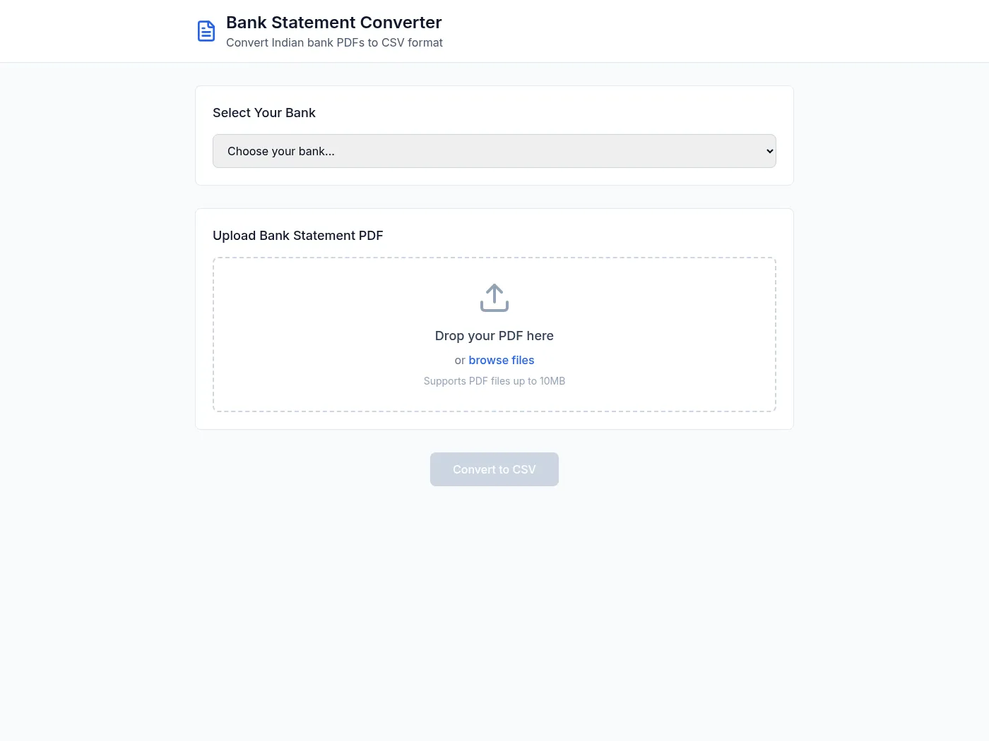 Bank Statement PDF to CSV Converter for Indian Banks