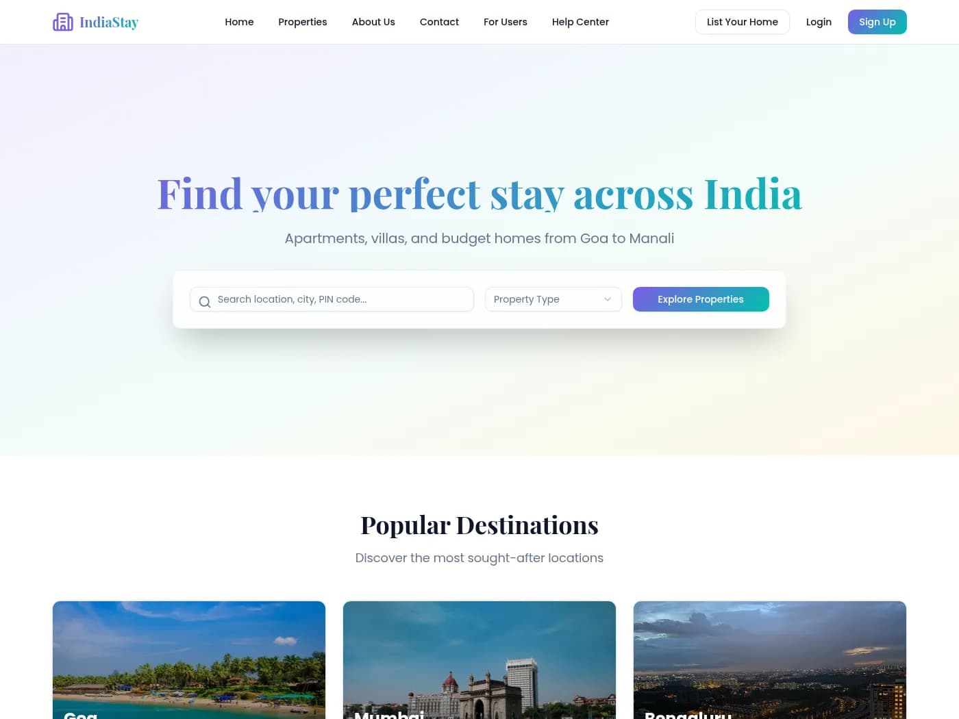 IndiaStay: Premium Property Rentals Platform for India
