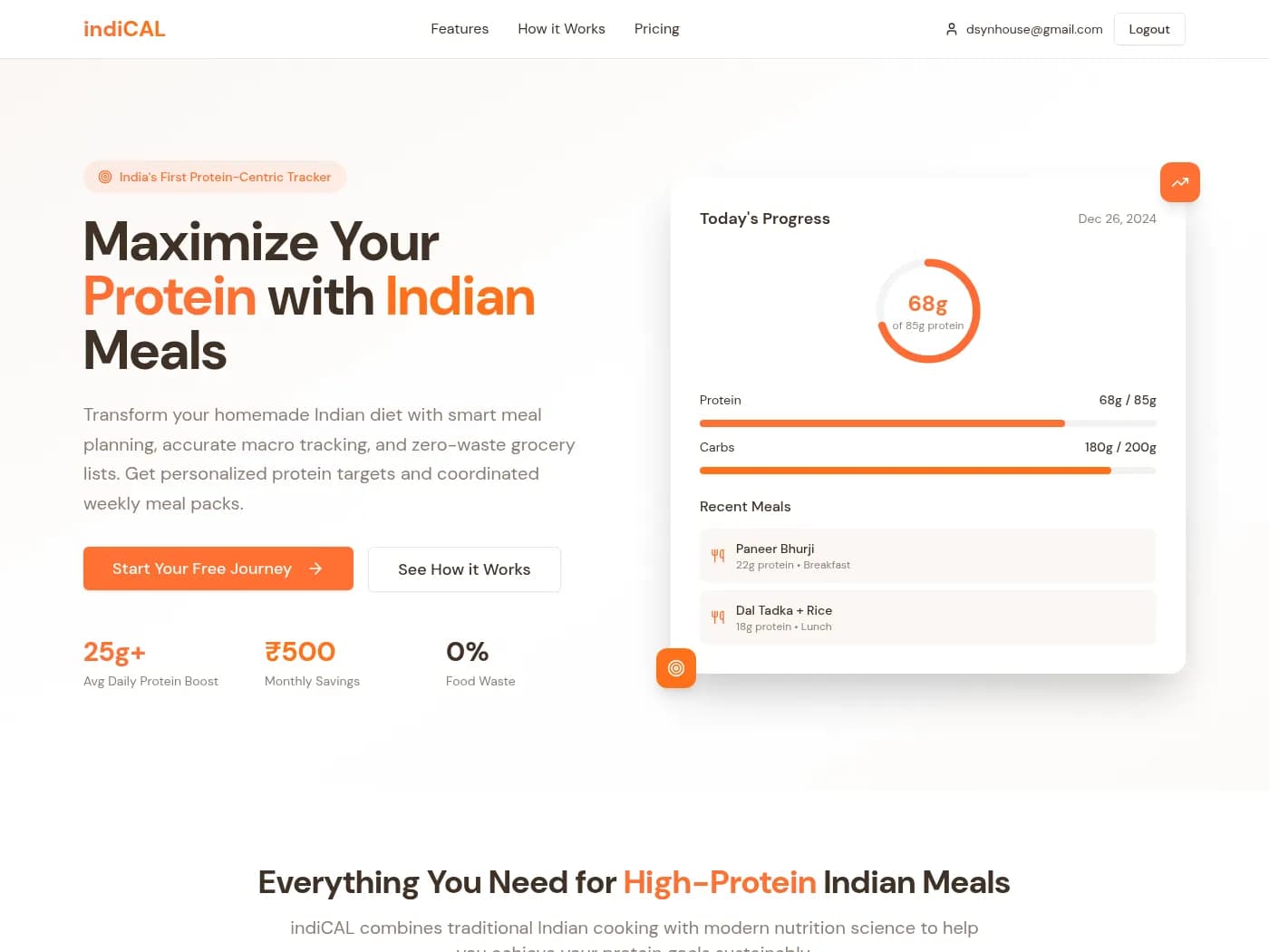 indiCAL: Indian Protein-Centric Calorie & Macro Tracker with Smart Meal Packs