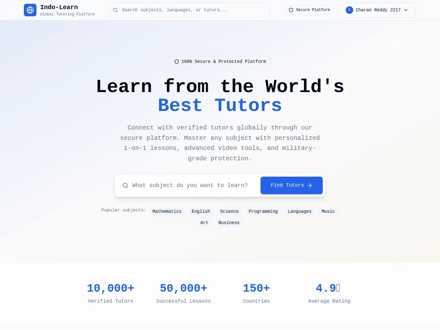 Indo-Learn: Advanced Secure Online Tutoring Marketplace