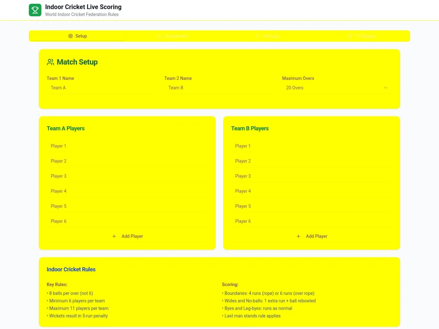 Indoor Cricket Live Scoring System