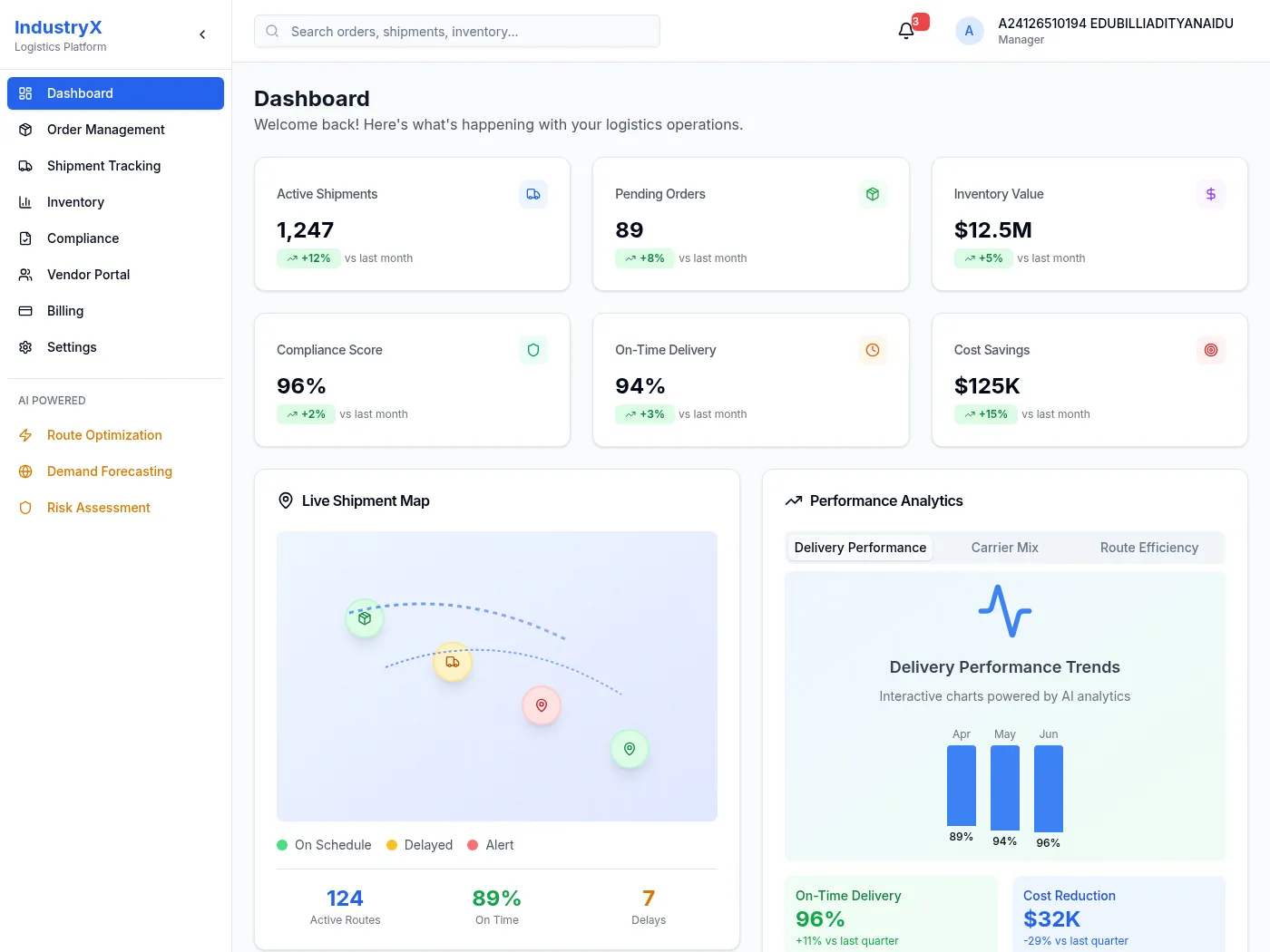 IndustryX SaaS Platform for Logistics Optimization
