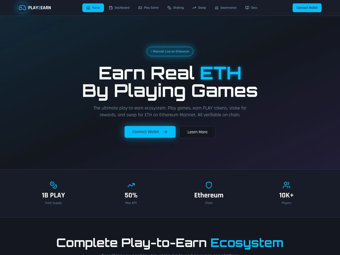 Infinite Play-to-Earn Dapp Ecosystem with Live Ethereum Mainnet Integration