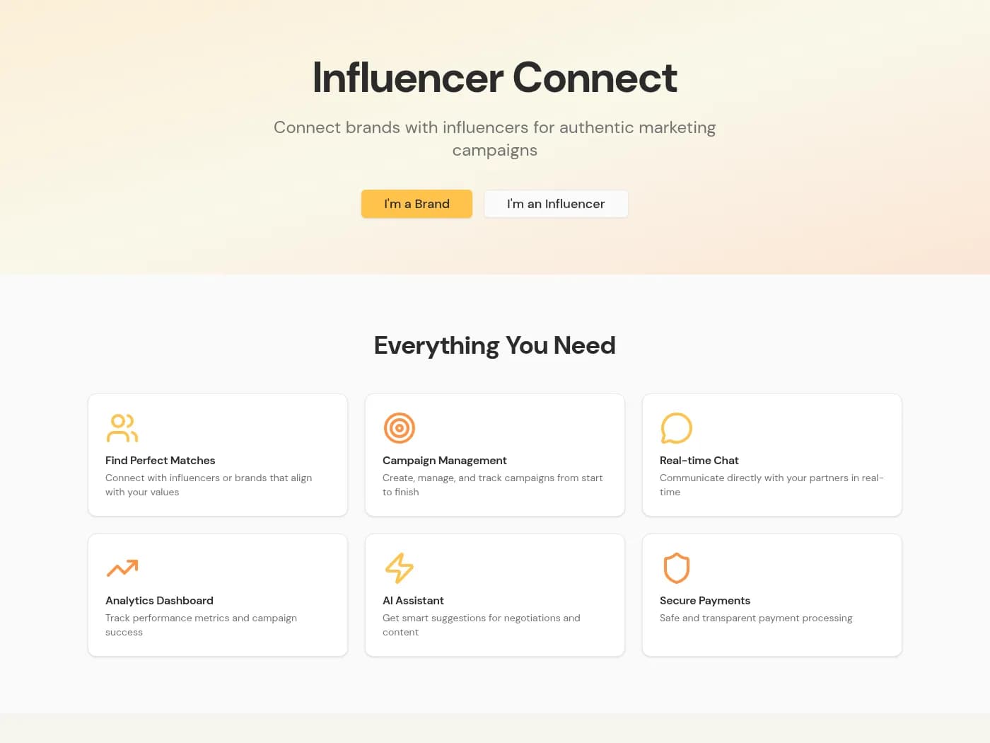 Influencer Connect – Modern Influencer Marketing Platform (Web, Mobile, Admin, AI & Payments, Full Firebase Backend)