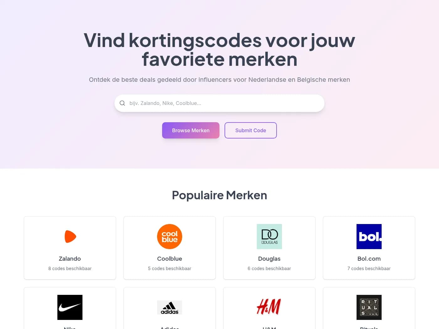 InfluencerCodes.nl – Modern Discount Code Aggregator for Dutch/Belgian Brands