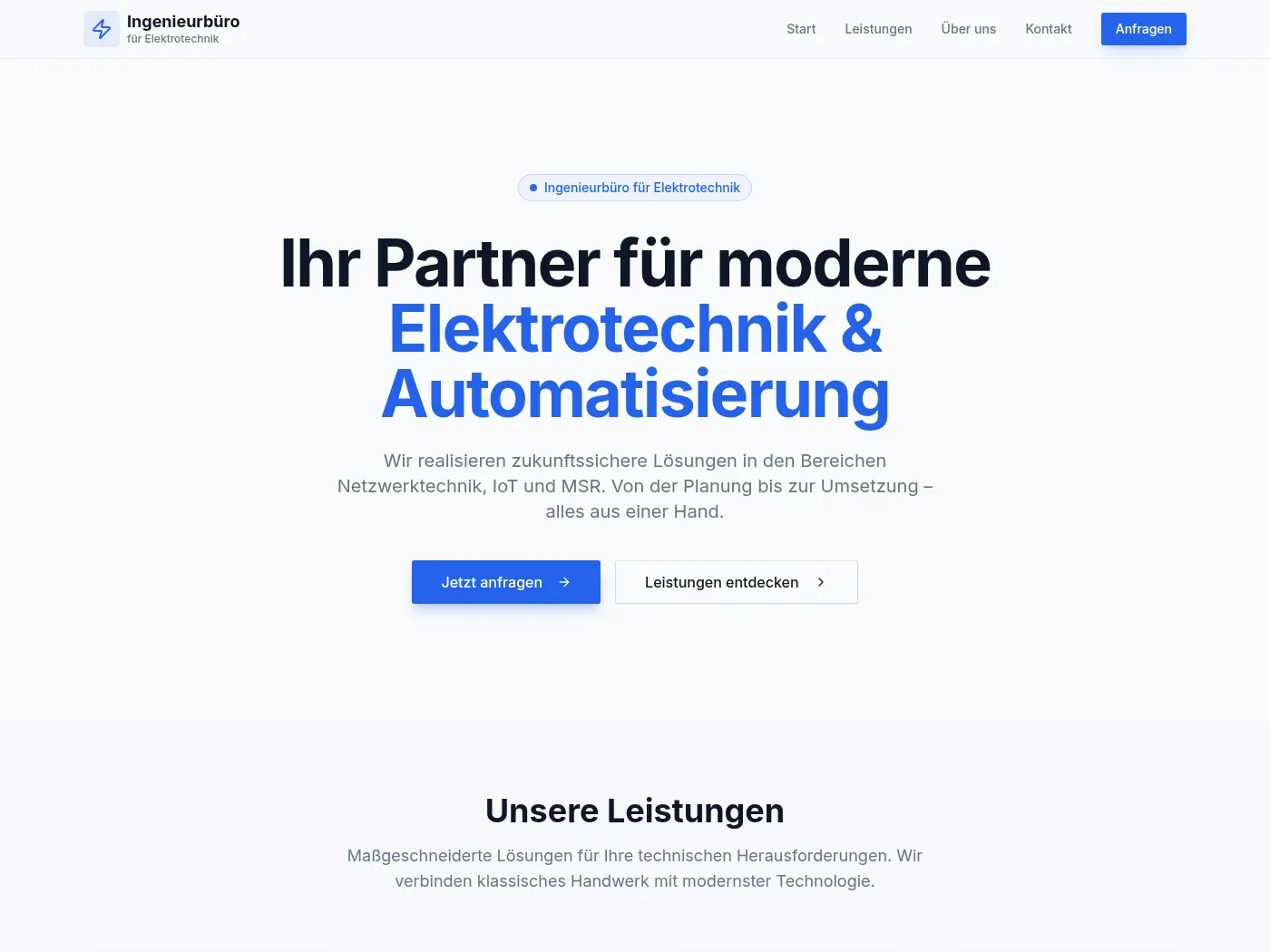 Ingenieurbüro für Elektrotechnik – Webpräsenz für moderne Netzwerk- & Automatisierungslösungen