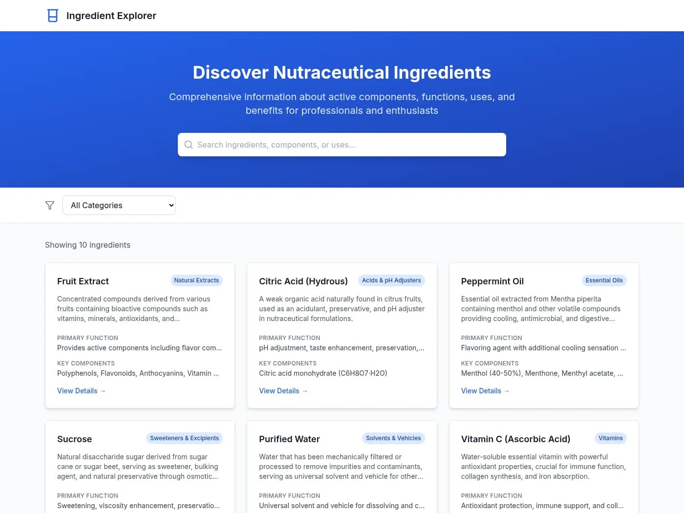 Ingredient Explorer for Nutraceutical Products