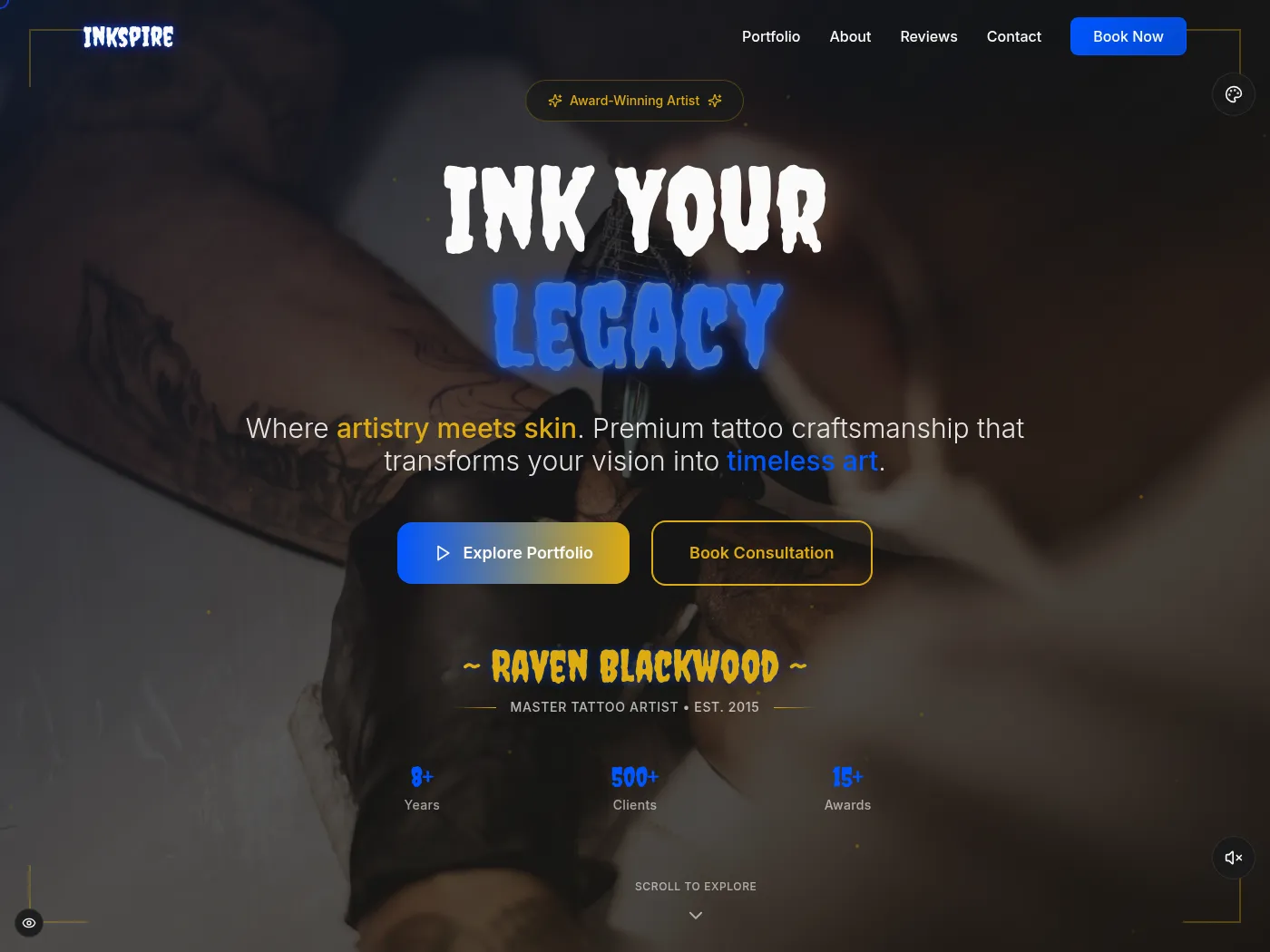 Inkspire: Premium Tattoo Artist Portfolio Website Template