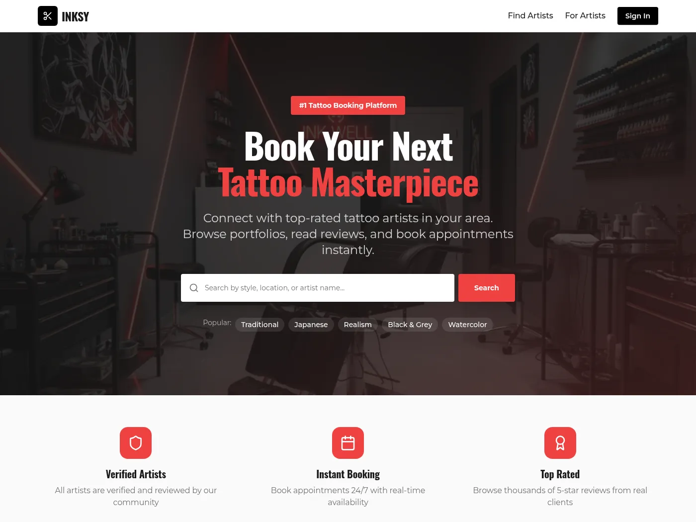Inksy - Tattoo Appointment Booking Platform