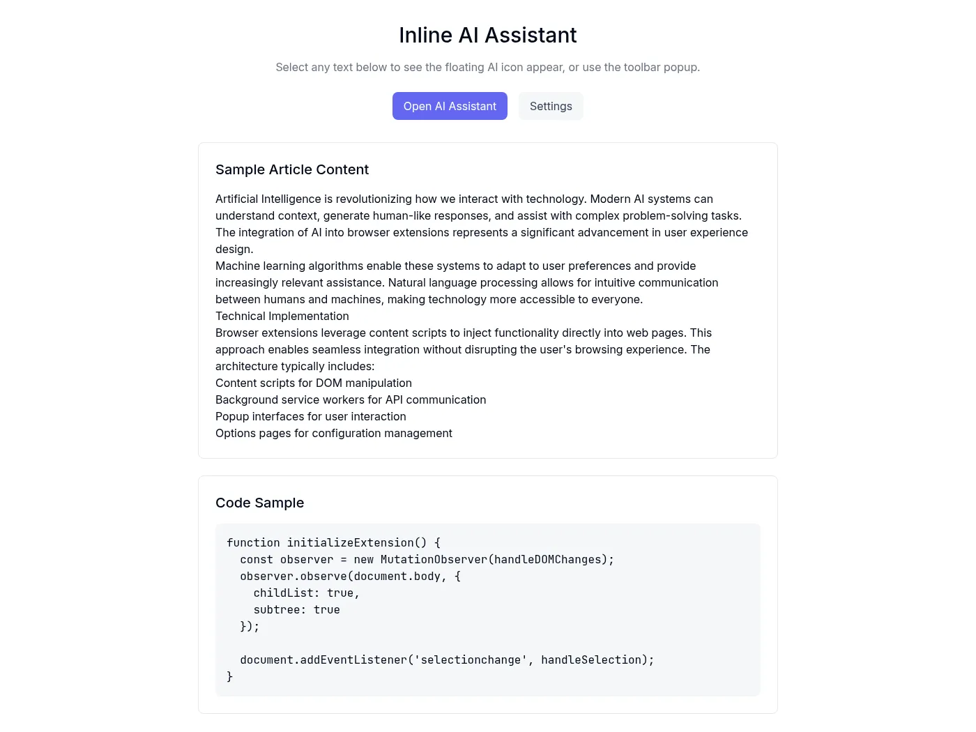 Inline Universal AI Assistant Browser Extension
