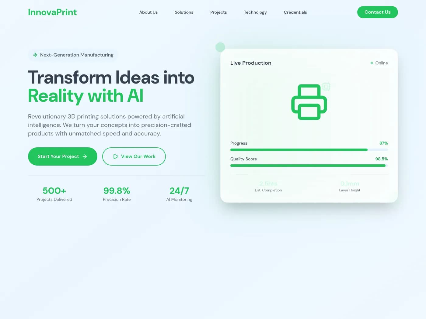 InnovaPrint Landing – A Modern 3D Printing & AI Automation Web Experience