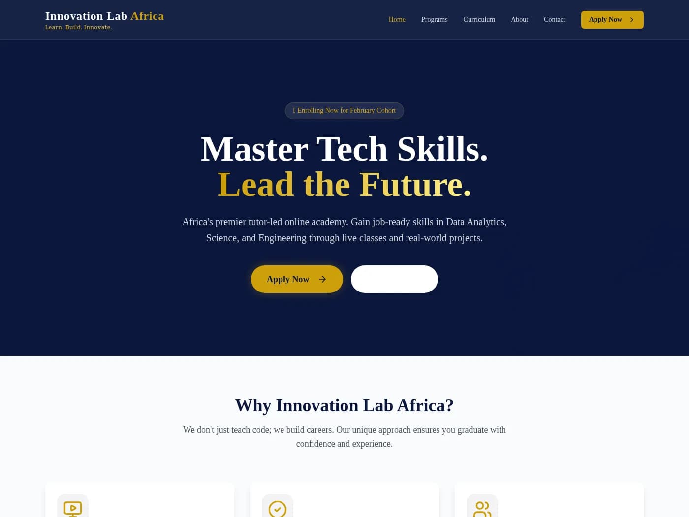 Innovation Lab Africa: Scalable Online Academy Website