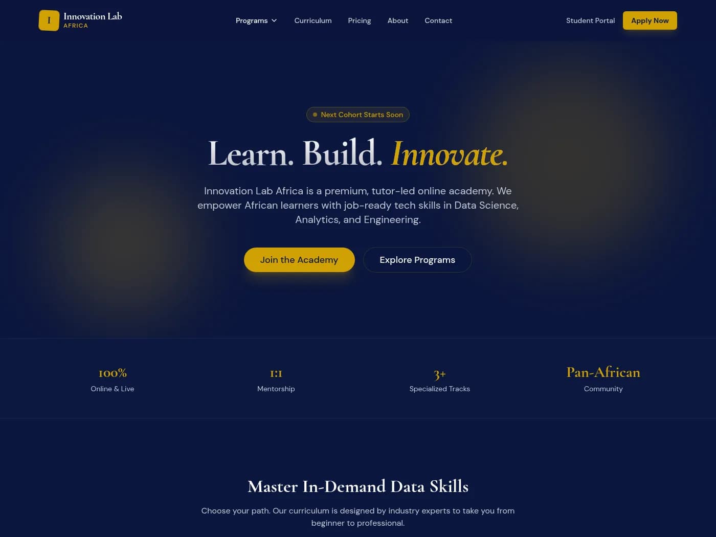 Innovation Lab Africa - Online Tech Academy Website