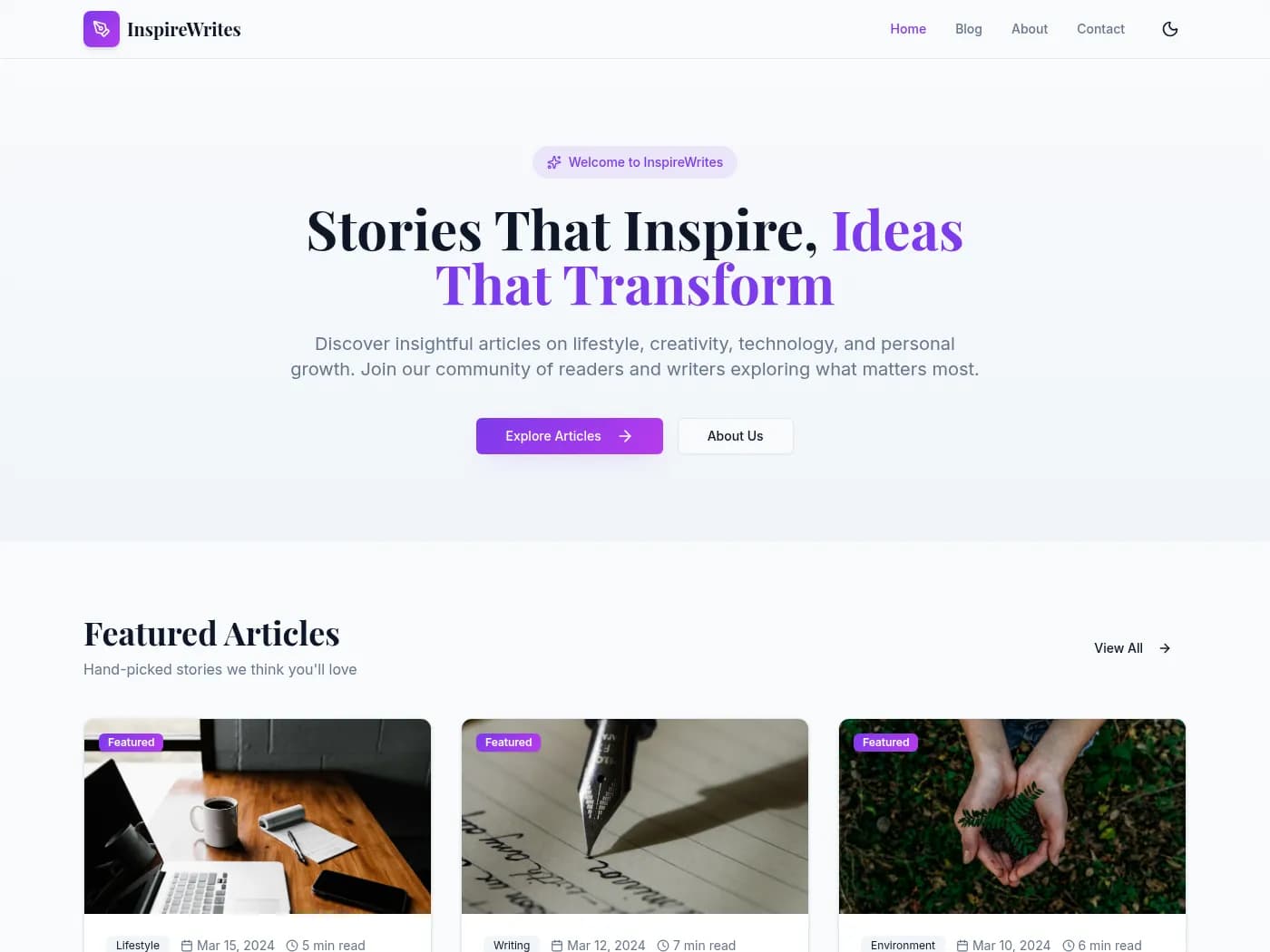 InspireWrites – Modern Responsive Blog Platform