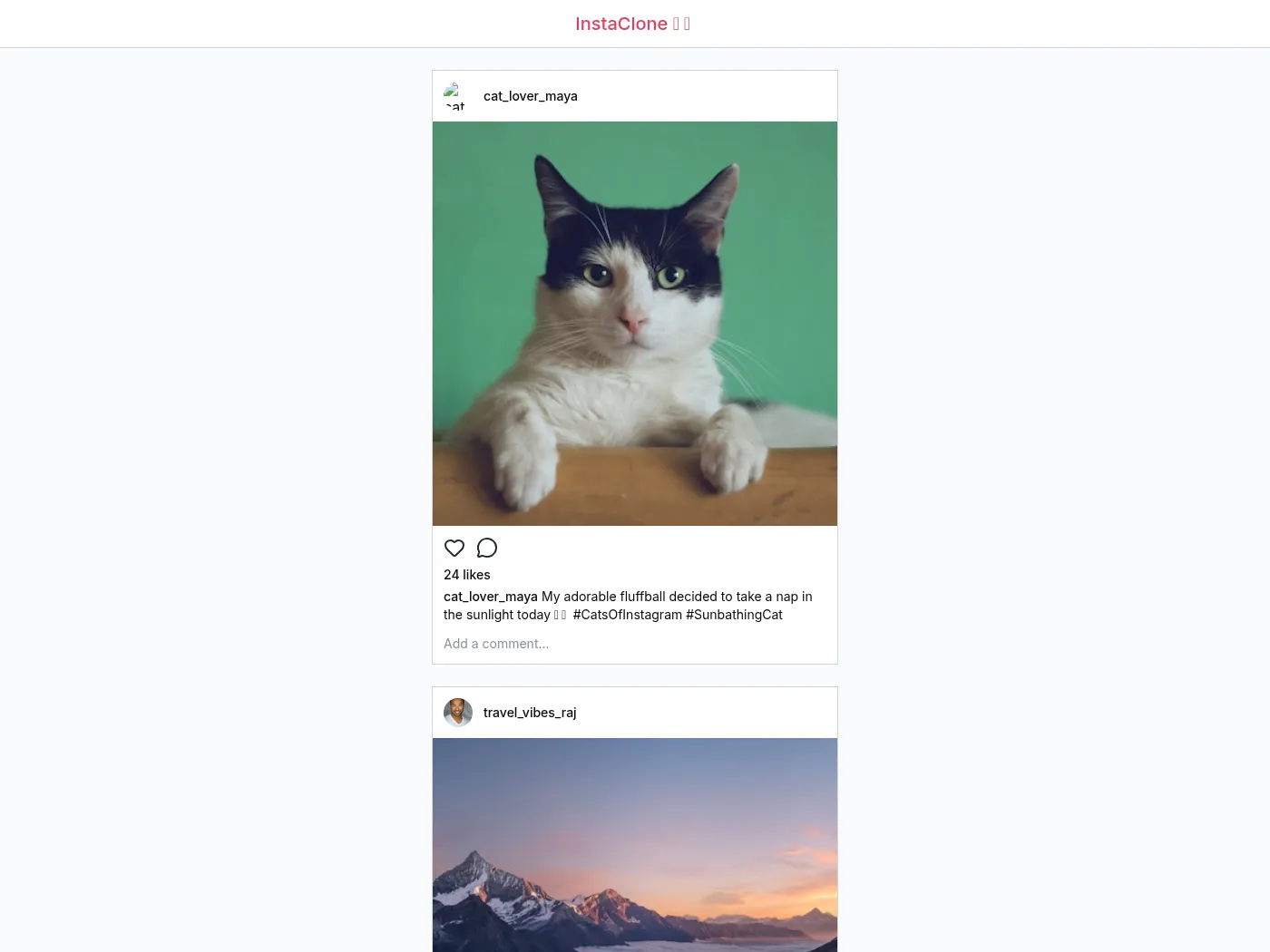 InstaClone Demo Web App