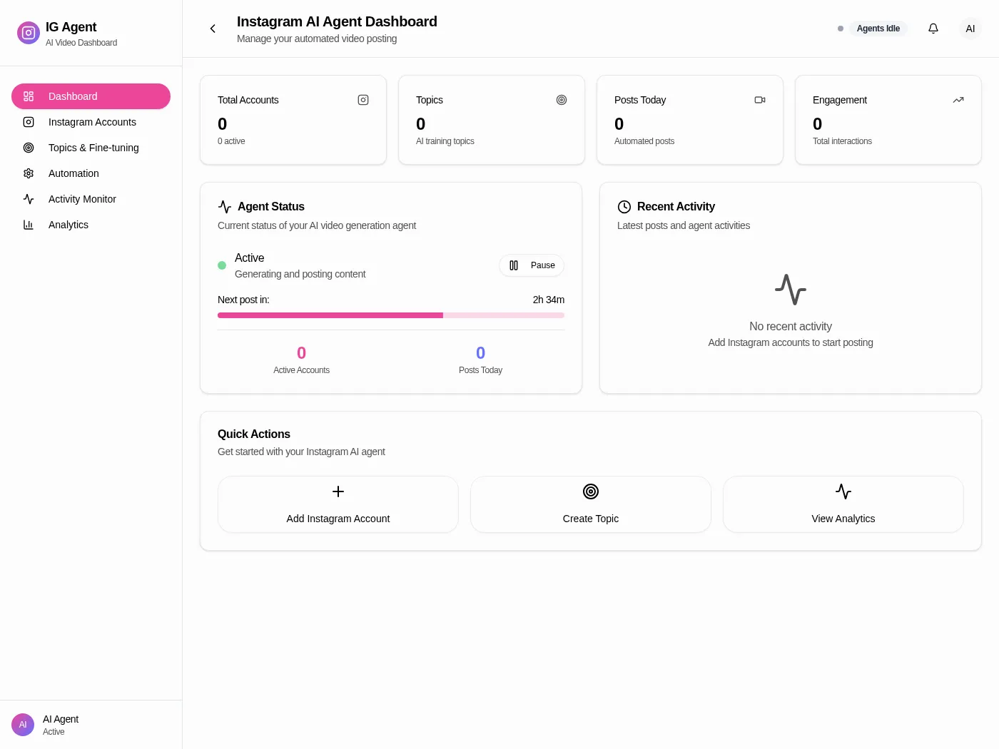 Instagram AI Video Agent Dashboard