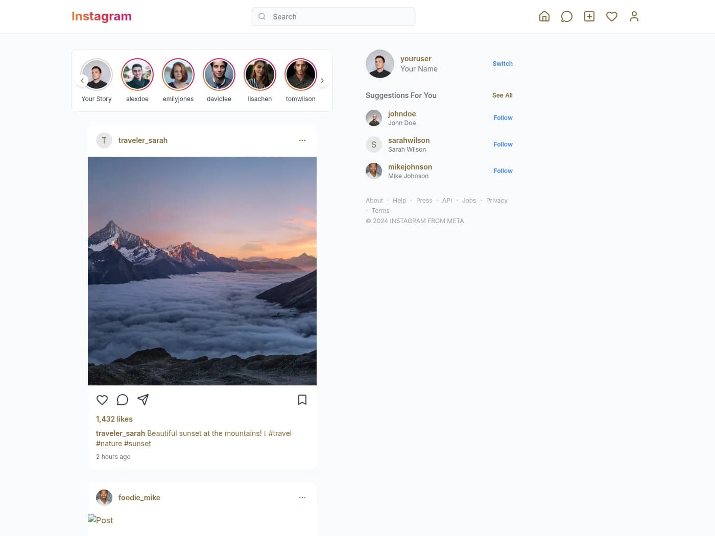 Instagram Clone with PHP Backend