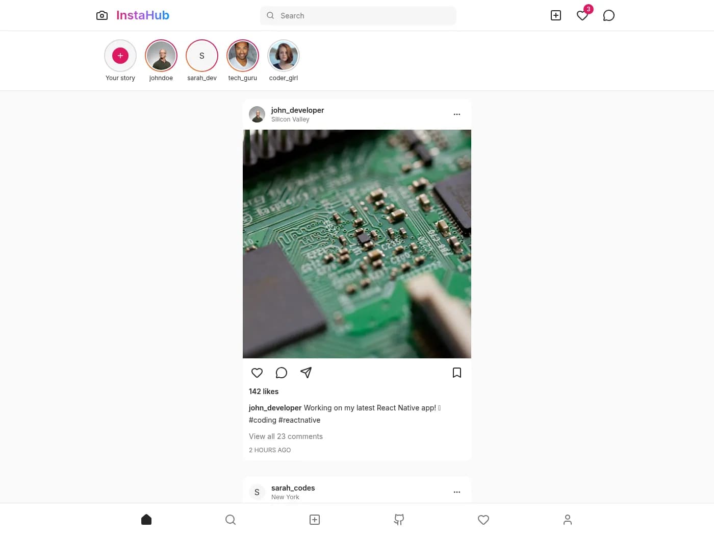 InstaHub: Social Media App with Instagram-Inspired UI and GitHub Integration