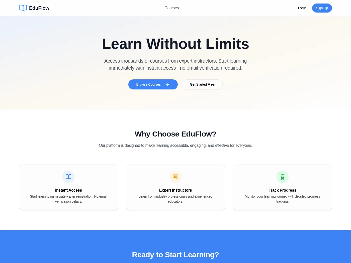 Instant Access LMS Web App (No Email Verification)