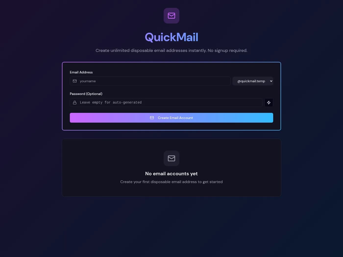 Instant Disposable Email Generator Website