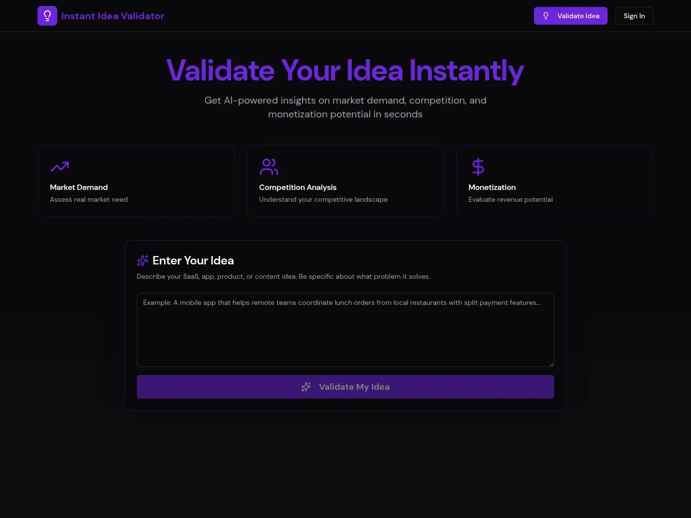 Instant Idea Validator – Micro-SaaS for Validating Business Ideas Instantly